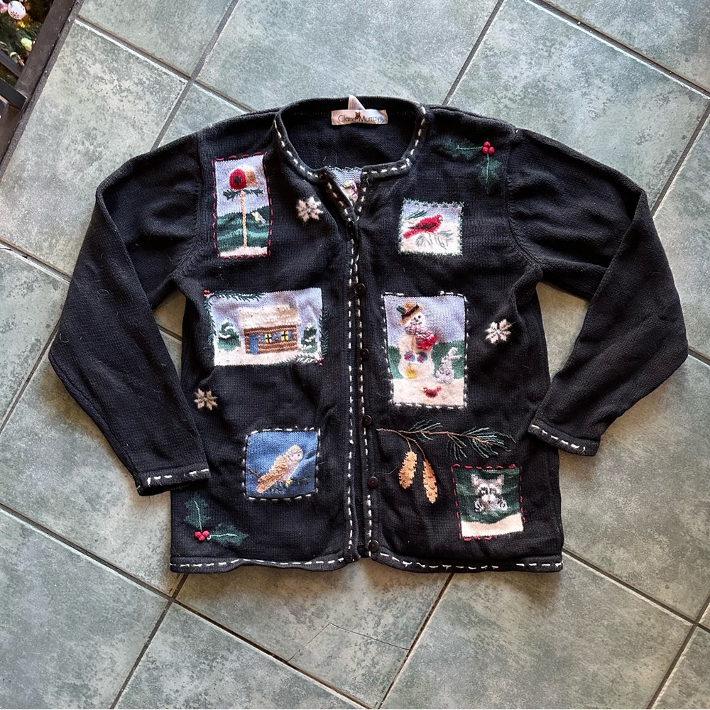 Vtg Chunky Knit Claire Murray Winter Christmas Sweater - Gem